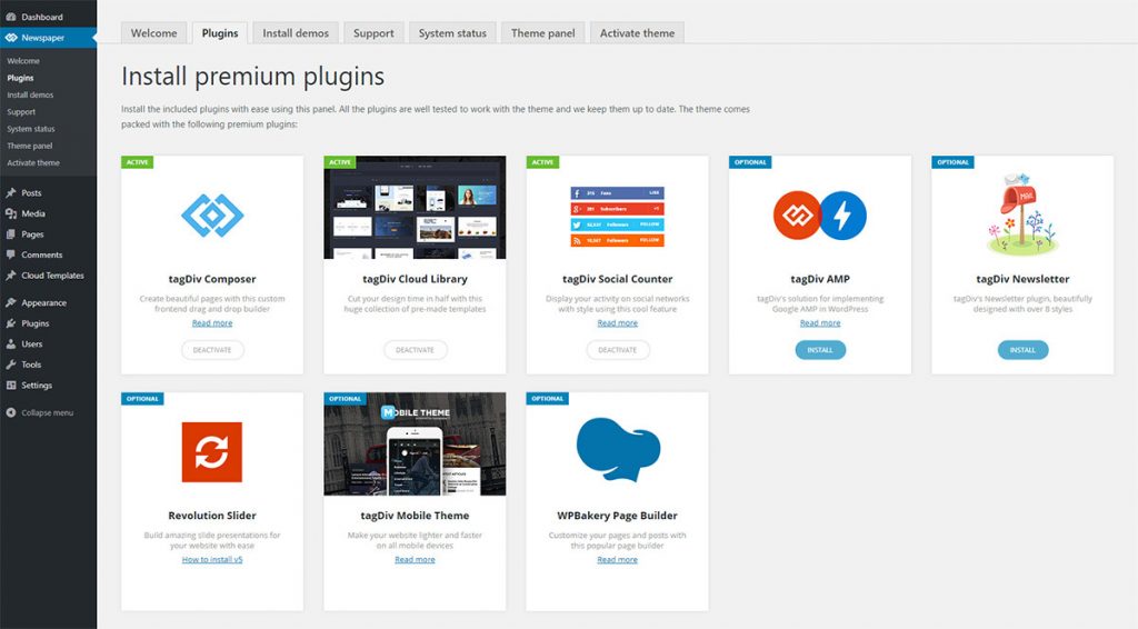 How to install and update plugins in Newspaper Theme