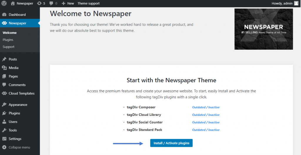 How to install and update plugins in Newspaper Theme